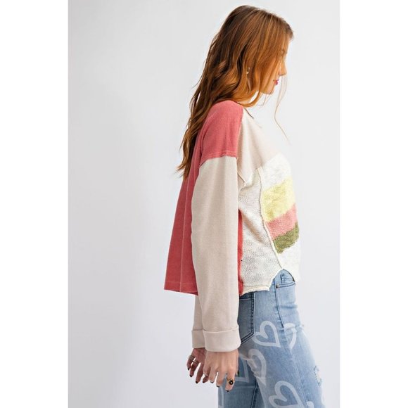 easel | Sweaters | Easel Rust Mix Color Blocked Style Terry Knit ...